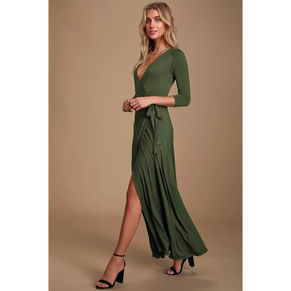 LOFT | Dresses | New Garden District Olive Green Wrap Maxi Dress Size ...